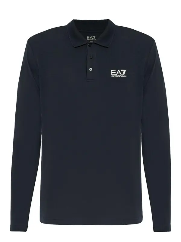 EA7 Logo-print Cotton Polo Shirt - Blue