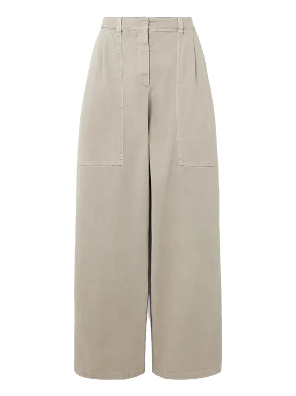 Brunello Cucinelli Cotton-twill Wide Leg Pants - Brown