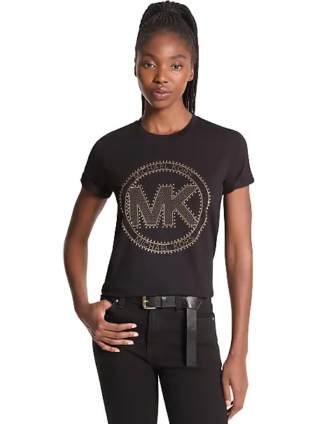 Michael Kors Studded Logo Charm Organic Cotton Jersey T-shirt - Black