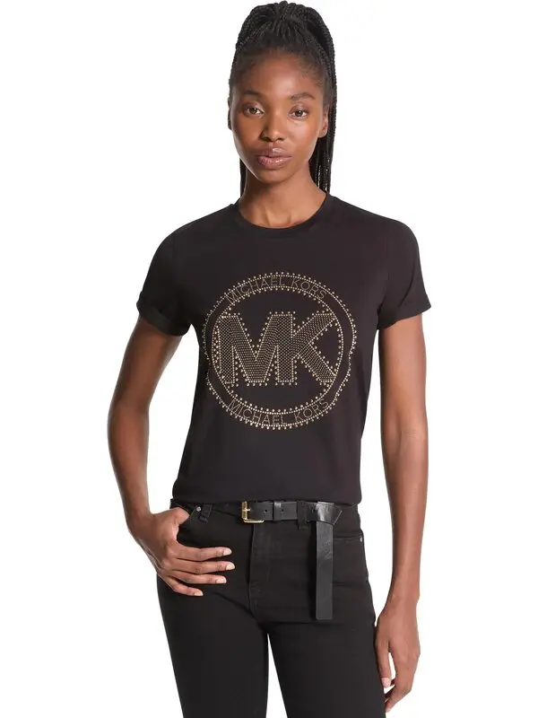 Michael Kors Studded Logo Charm Organic Cotton Jersey T-shirt - Black