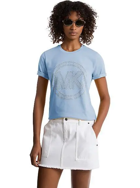Michael Kors Studded Logo Charm Organic Cotton Jersey T-shirt - Blue