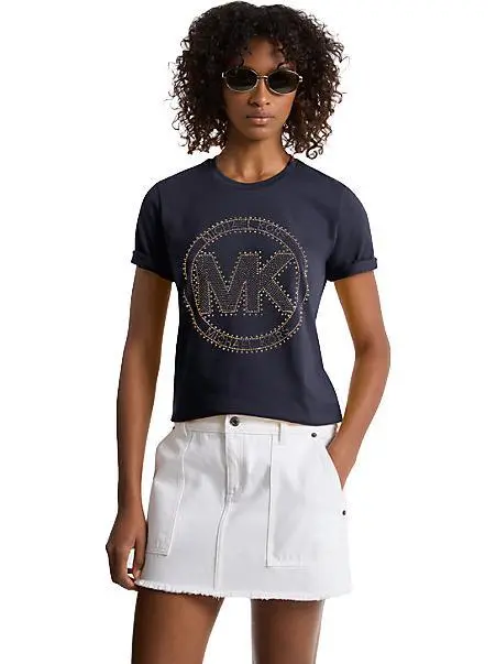 Michael Kors Studded Logo Charm Organic Cotton Jersey T-shirt - Blue