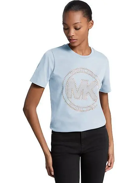 Michael Kors Studded Logo Charm Organic Cotton Jersey T-shirt - Blue