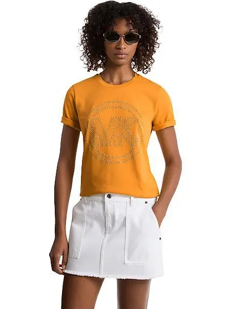 Michael Kors Studded Logo Charm Organic Cotton Jersey T-shirt - Orange
