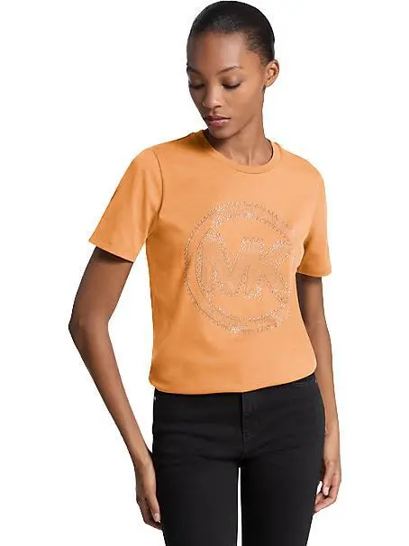 Michael Kors Studded Logo Charm Organic Cotton Jersey T-shirt - Orange