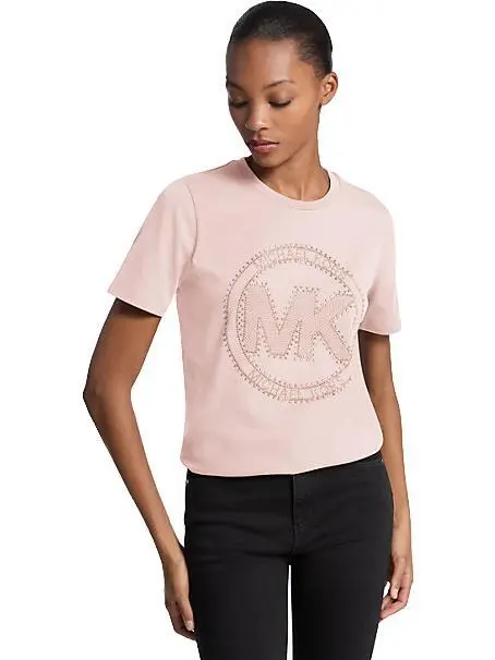 Michael Kors Studded Logo Charm Organic Cotton Jersey T-shirt - Pink