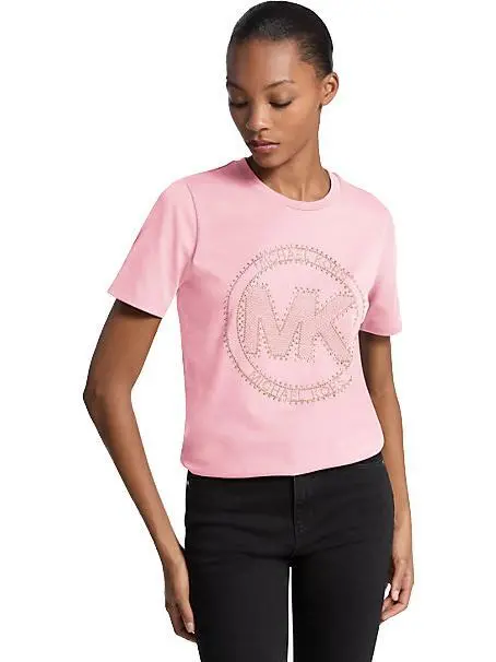 Michael Kors Studded Logo Charm Organic Cotton Jersey T-shirt - Pink