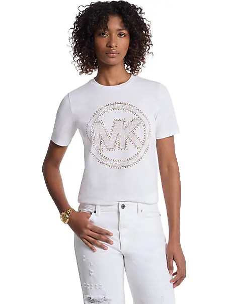 Michael Kors Studded Logo Charm Organic Cotton Jersey T-shirt - White