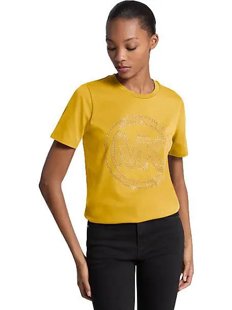 Michael Kors Studded Logo Charm Organic Cotton Jersey T-shirt - Yellow