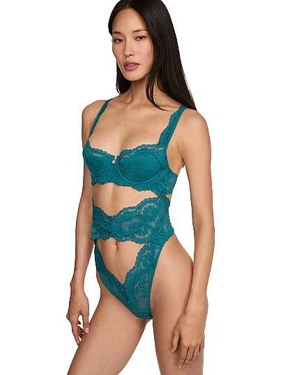 Victoria's Secret Dream Angels Dare To Lace Uplift Balconette Teddy - Blue