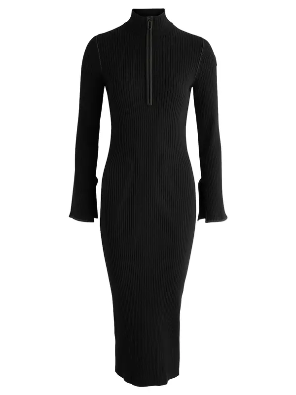Moncler Logo Ribbed-knit Midi Dress - Black