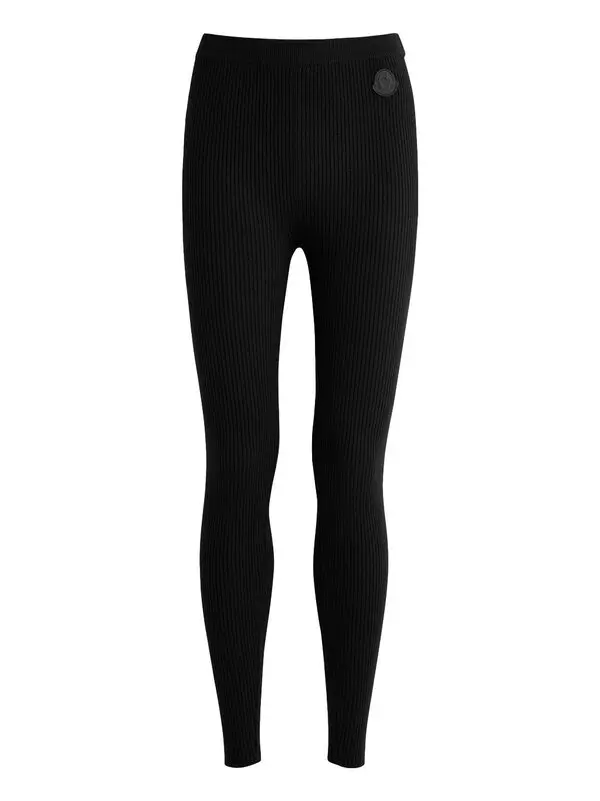 Moncler Logo Ribbed-knit Leggings - Black