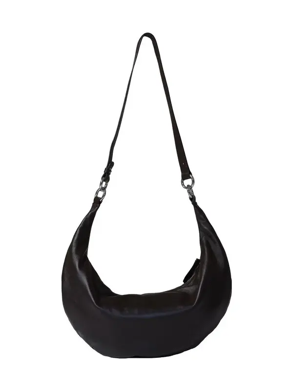 HYER GOODS Leather Convertible Hobo Ring Bag - Black Silver