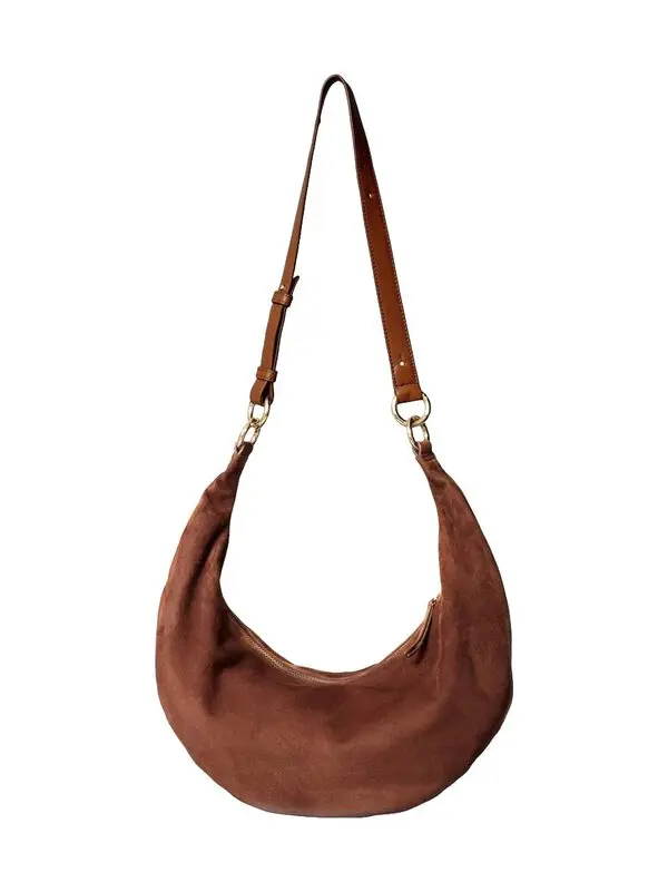 HYER GOODS Leather Convertible Hobo Ring Bag - Praline Suede