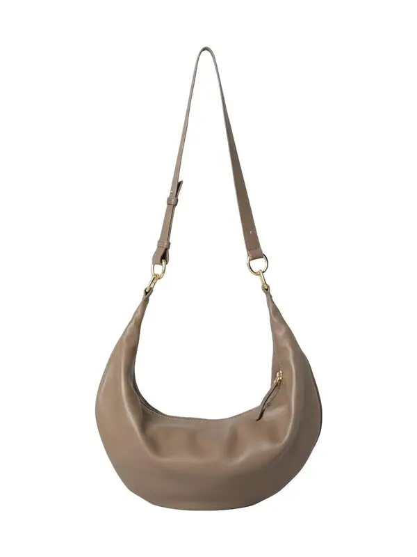 HYER GOODS Leather Convertible Hobo Ring Bag - Taupe