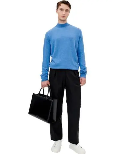 Gobi Cashmere Essential Mock Neck Cashmere Sweater - Blue