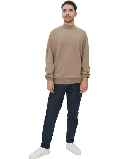 Gobi Cashmere Essential Mock Neck Cashmere Sweater - Taupe