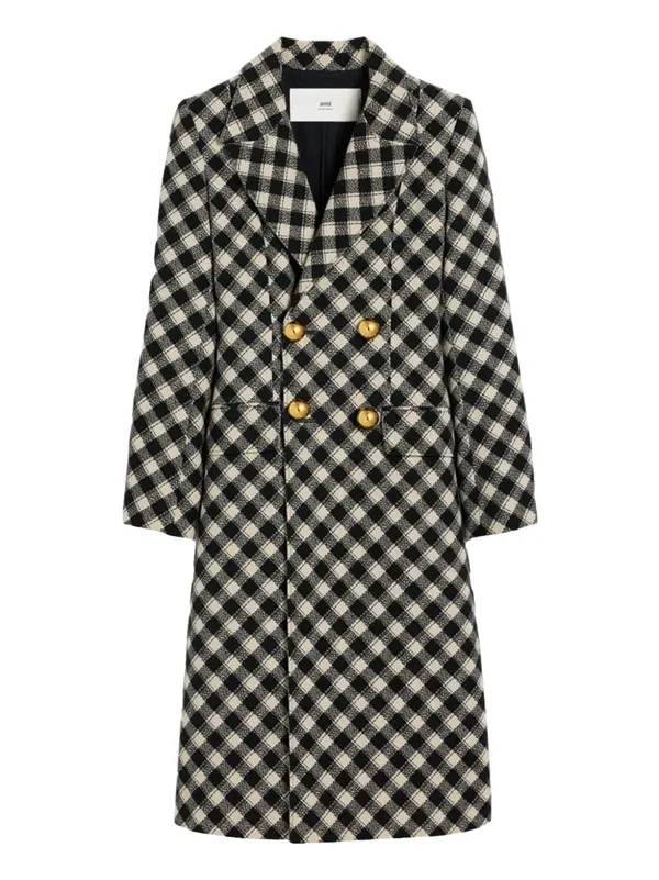 AMI Paris Check-pattern Fitted Coat - Black