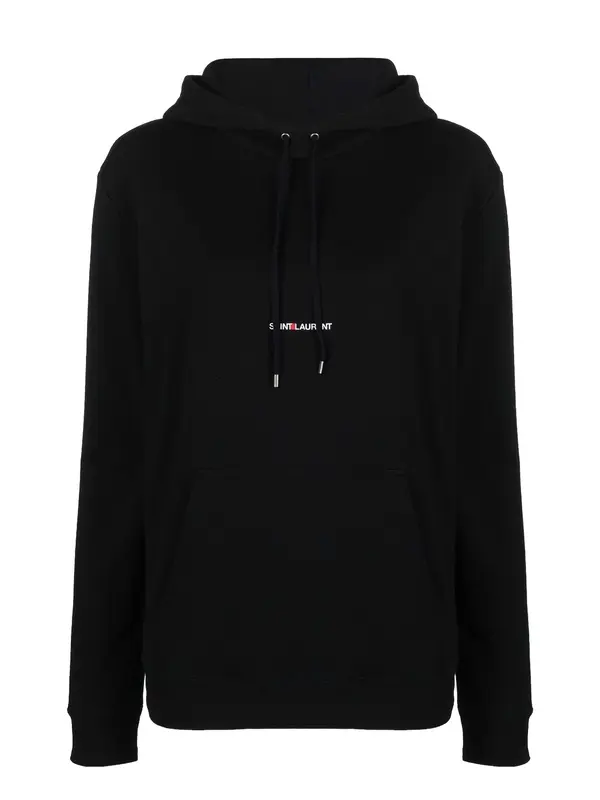 Saint Laurent Logo Cotton Hoodie - Black