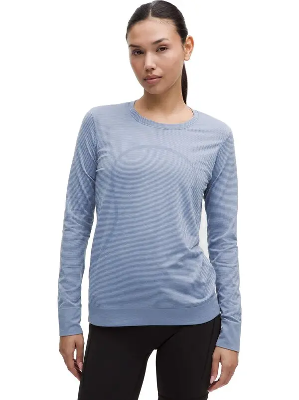 Lululemon Swiftly Relaxed Long-sleeve Shirt - Spandex Stripe Washed Denim/starch Blue