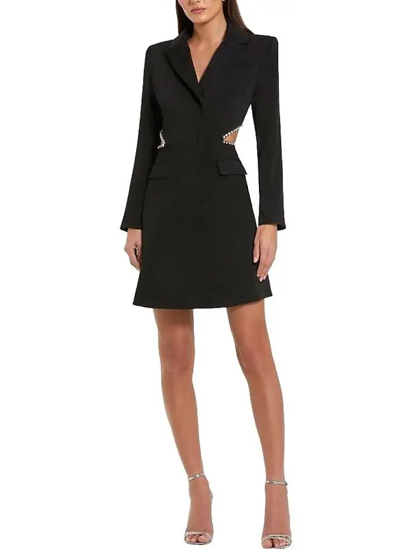 Mac Duggal Crepe Blazer Mini Dress With Rhinestone Trim - Black