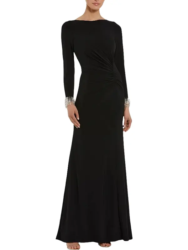 Mac Duggal Long Sleeve Jersey Gown With Beaded Cuff Sleeves - Black