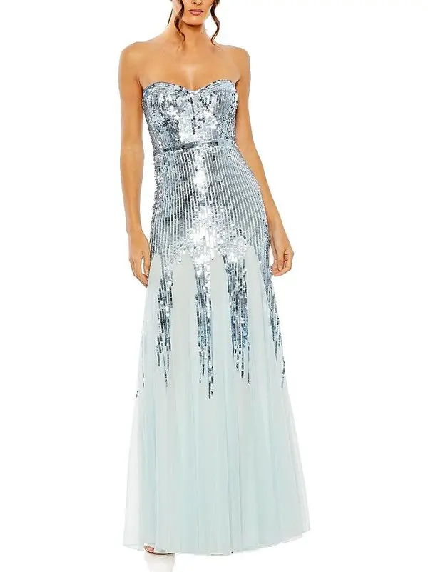 Mac Duggal Sleeveless Sequin Mesh Gown - Ice Blue