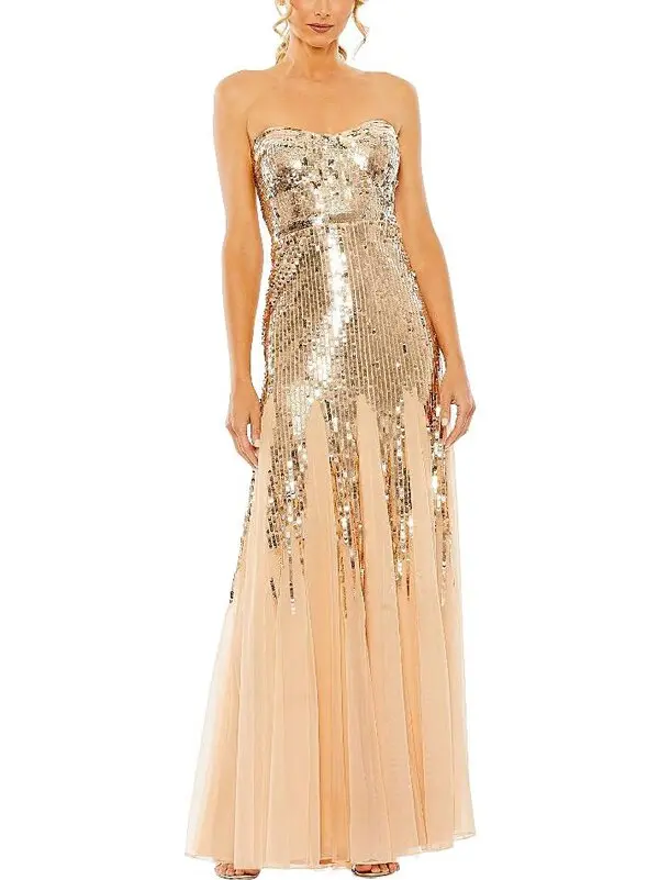 Mac Duggal Sleeveless Sequin Mesh Gown - Rose Gold