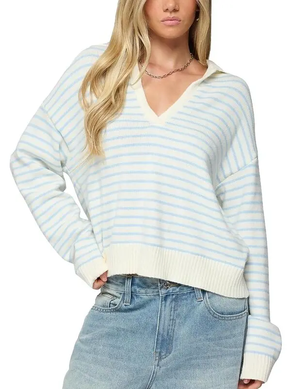EDIKTED Oversized Striped Sweater - Light Blue And Cream