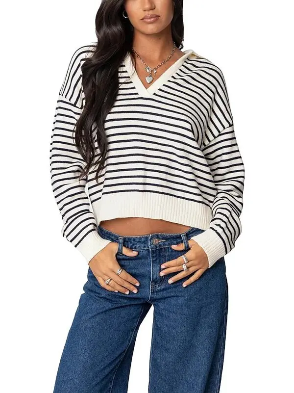EDIKTED Oversized Striped Sweater - Navy And Cream