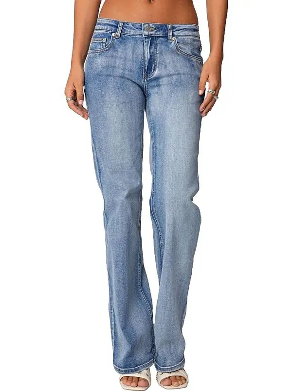 EDIKTED Boot Cut Low Rise Jeans - Blue Washed