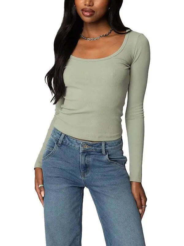 EDIKTED Makenna Scoop Neck Top - Green