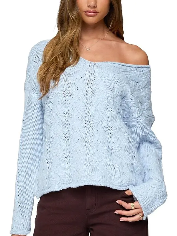 EDIKTED Inga Cable Knit Sweater - Light Blue