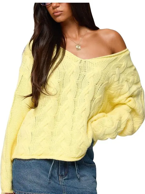 EDIKTED Inga Cable Knit Sweater - Yellow