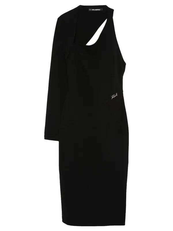 Karl Lagerfeld Asymmetric Jersey Midi Dress - Black