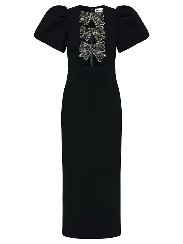 Rebecca Vallance Eliana Crystal-embellished Velvet Puff-sleeve Midi-dress - Black