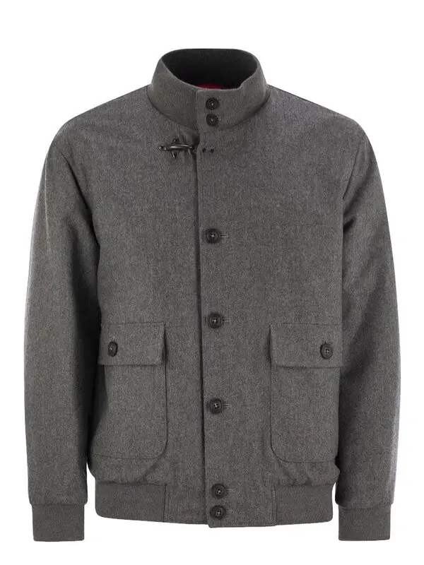 FAY Flannel Bomber Jacket - Grey