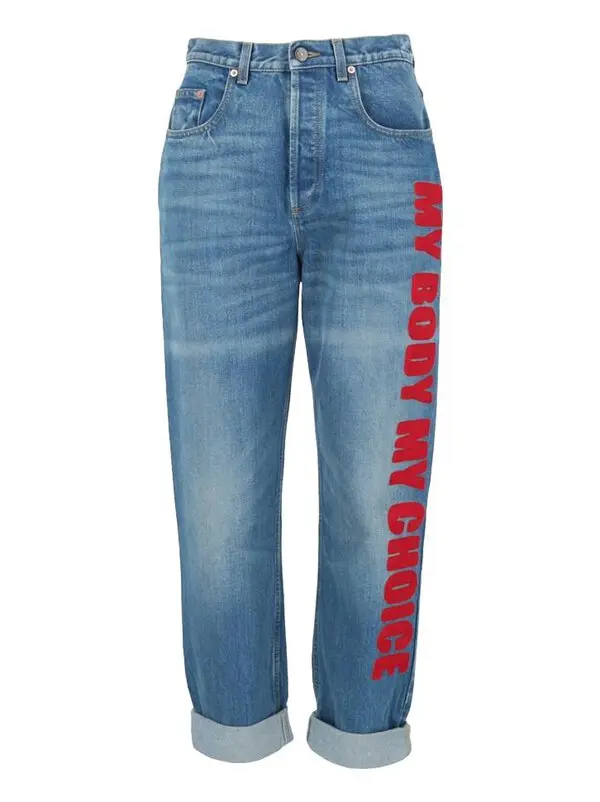 Gucci Graphic Applique Jeans - Blue/red