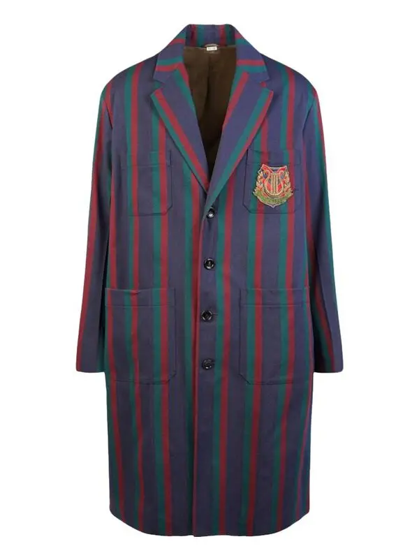 Gucci Striped Long Crest Coat - Blue