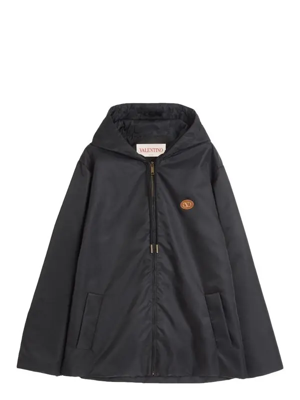 Valentino Garavani Hooded Nylon Windbreaker With Vlogo - Black