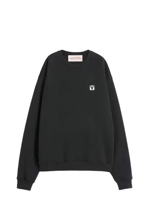Valentino Garavani Cotton Crewneck Sweatshirt With Chez Patch - Black