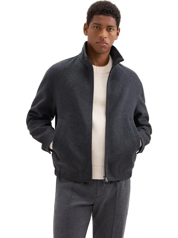 Theory Straight Jacket In Double-face Wool-cashmere - Dark Charcoal Melange