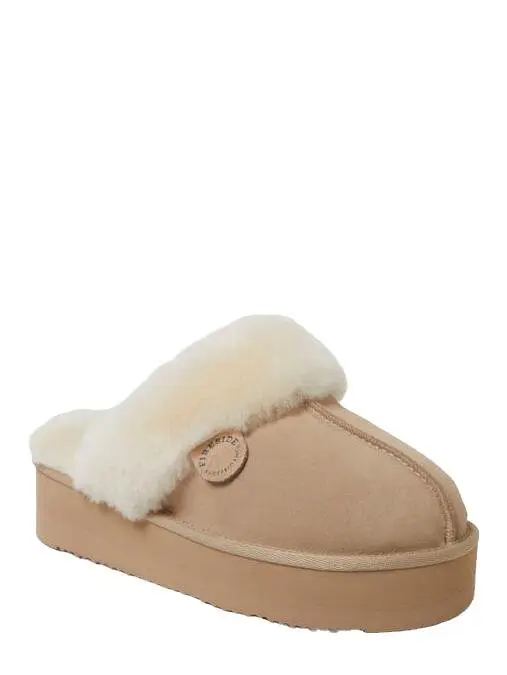 DEARFOAMS Fireside Melton Genuine Shearling Platform Scuff Slipper - Sand