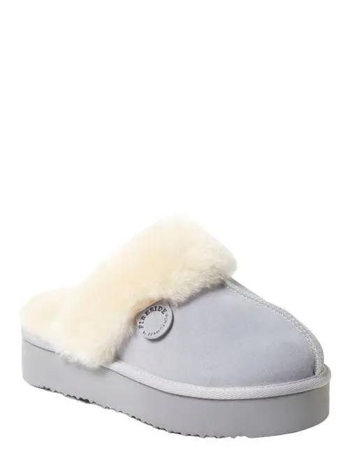 DEARFOAMS Fireside Melton Genuine Shearling Platform Scuff Slipper - Sleet