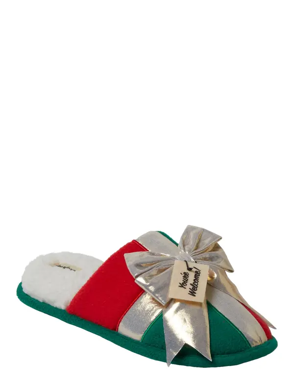 DEARFOAMS Novelty Holiday Scuff Slipper - Red Multi