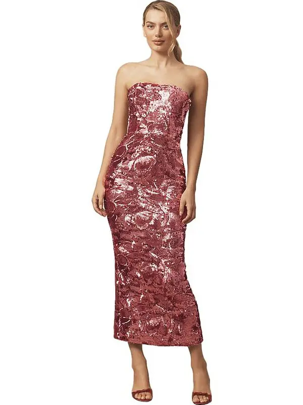 HELSI Leslie Strapless Sequin Midi Dress - Rose Gold