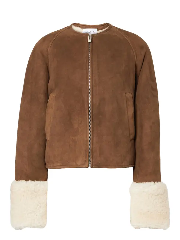 Alaïa Shearling-trimmed Suede Jacket - Brown