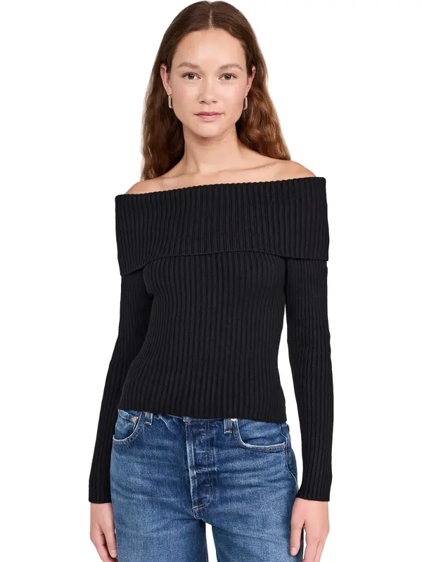 Blanknyc Off-shoulder Ribbed Knit Sweater - Black