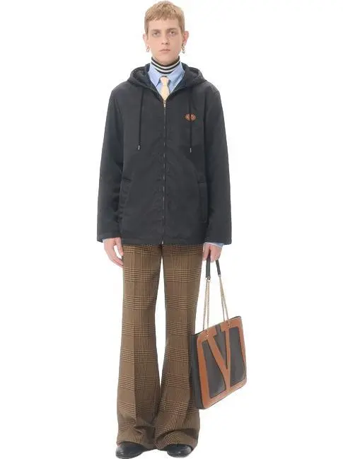 Valentino Garavani Nylon Hooded Windbreaker With Vlogo Patch - Black