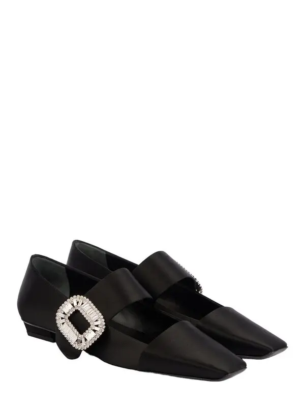 ROGER VIVIER Belle Vivier Embellished Satin Flats - Black